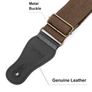 BestSounds Guitar Strap 100% Soft Cotton Genuine Leather Ends Strap for Acoustic Guitar, Electric Guitar, Bass & Mandolins (Coffee)