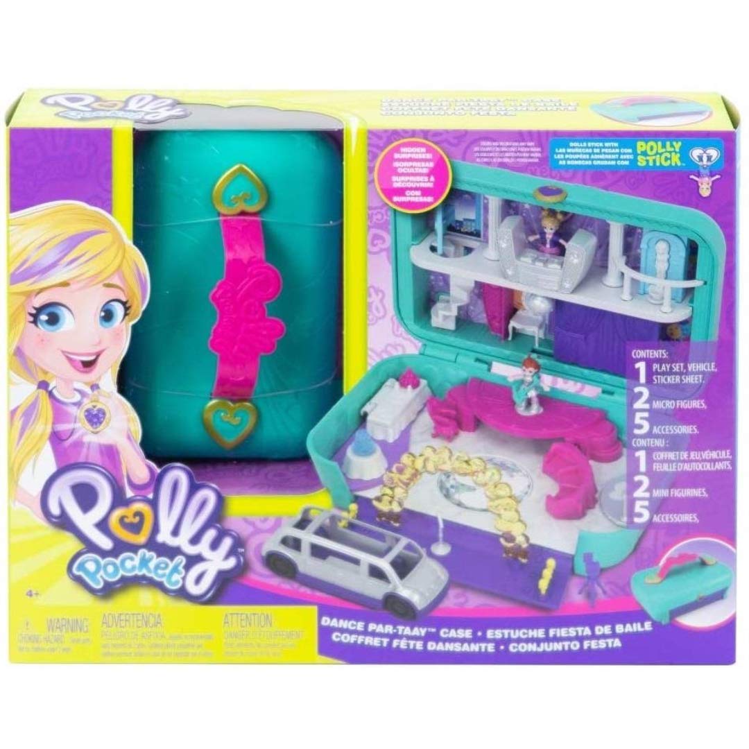 Polly Pocket Hidden Places Dance Par-taay! Case with Dance Theme, Dolls & Accessories