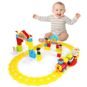 toy train set, toddler musical electric trains toy set with tracks building blocks, preschool learning educational toys gift for 12 18 months kids 1 2 3 4 5 year old boys girls