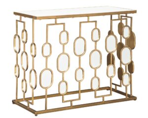 signature design by ashley majaci retro mirrored glass top console table, gold finish