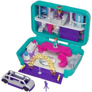 polly pocket hidden places dance par-taay! case with dance theme, dolls & accessories