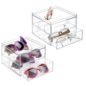 mdesign 2 pc. set stackable eyeglass organizer holder for sunglasses, eyeglasses, reading glasses - 2 divided drawers, clear