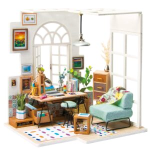 rolife diy miniature dollhouse kit diorama room model with led gifts for boys girls women friends(soho time)