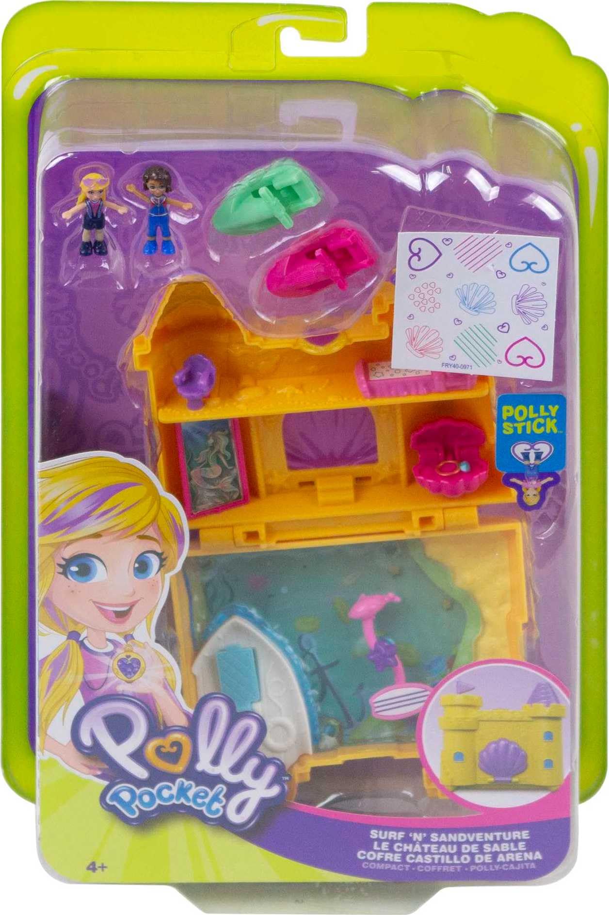 Polly Pocket Travel Toy with 2 Micro Dolls, Dolphin Pet & Water Play Accessories, Pocket World Surf ‘n’ Sandventure Playset