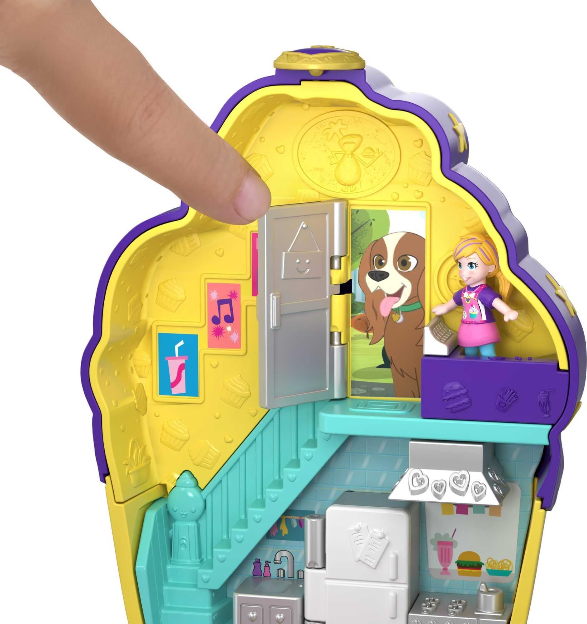 Polly Pocket Playset, Travel Toy with 2 Micro Dolls & Surprise Accessories, Pocket World Cupcake Compact, Food Toy