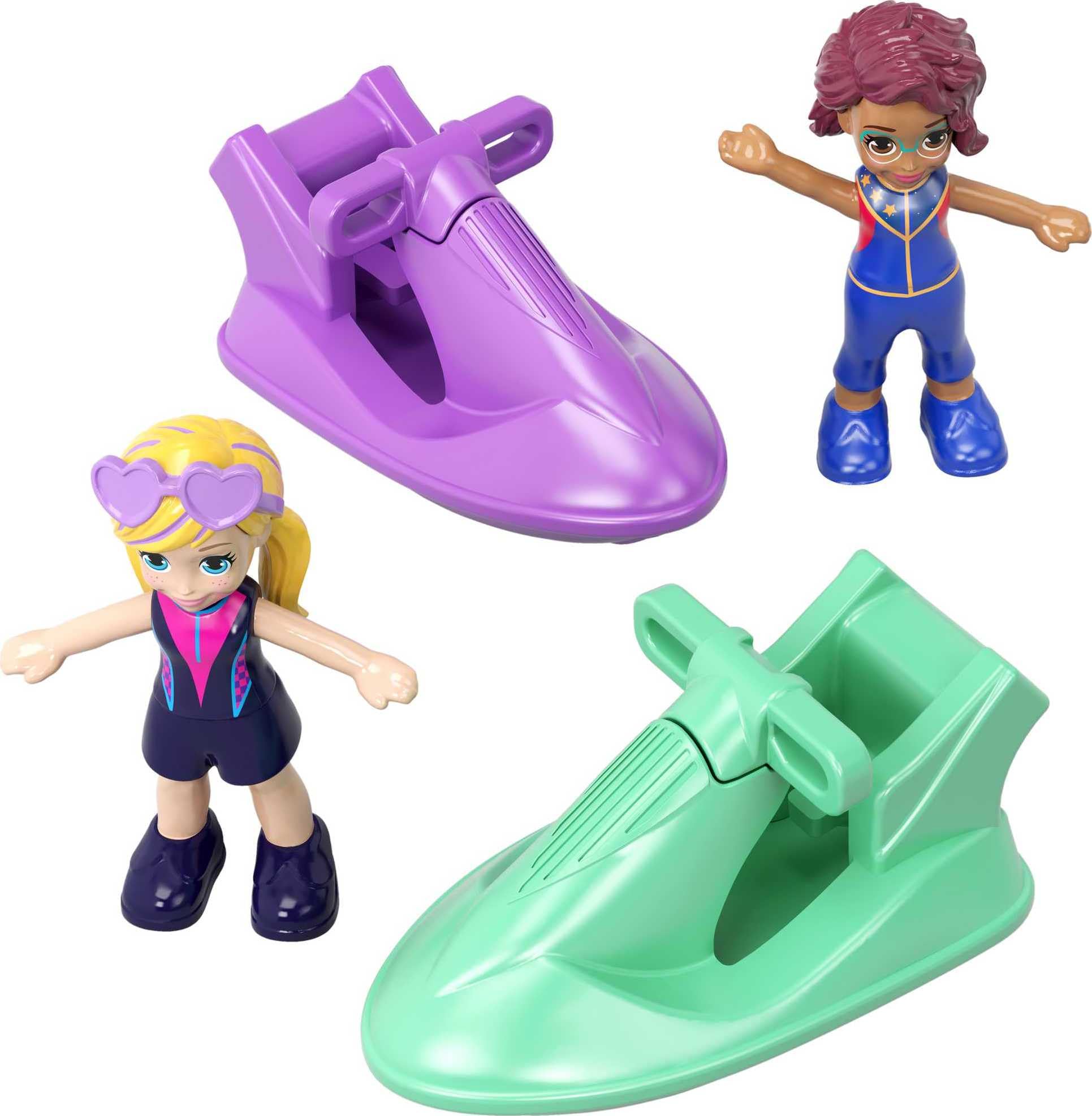 Polly Pocket Travel Toy with 2 Micro Dolls, Dolphin Pet & Water Play Accessories, Pocket World Surf ‘n’ Sandventure Playset