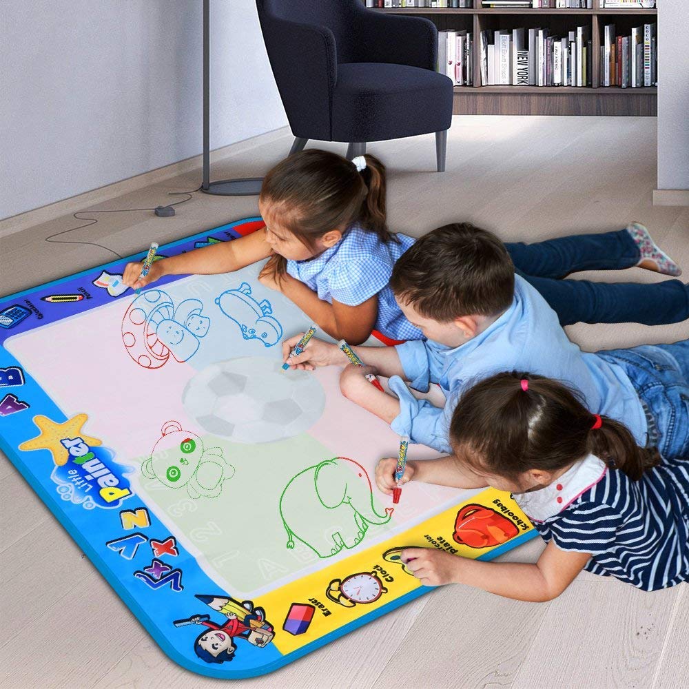 Alago Aqua Coloring Mat,Kids Toys Large Water Painting Mat,Toddlers Doodle Pad with 4 Colors,Gifts for Girls Boys Age 3 4 5+ Years Old,4 Pens,Drawing Molds and Booklet Included