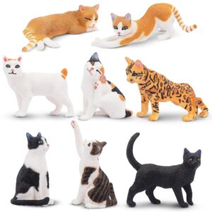 toymany 8pcs realistic cat figurines, educational cat figures toy set, kitten easter eggs cat cake topper christmas birthday gift for kids boys girls children