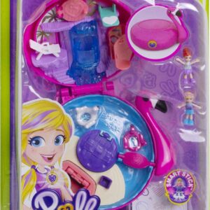 Polly Pocket Compact Playset, Flamingo Floatie with 2 Micro Dolls & Accessories, Travel Toy with Surprise Reveals