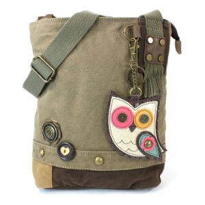 chala handbag patch canvas crossbody handbags with owl key-fob (olive green)