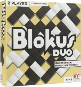 mattel games blokus duo 2-player strategy board game, family game for kids & adults with black and white pieces