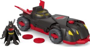 fisher-price imaginext dc super friends batman toy ninja armor batmobile & figure set for preschool pretend play kids ages 3+ years