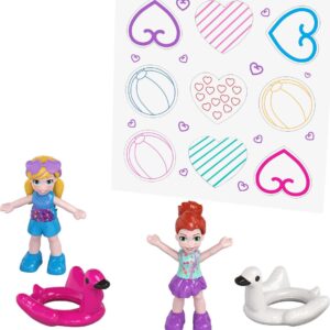 Polly Pocket Compact Playset, Flamingo Floatie with 2 Micro Dolls & Accessories, Travel Toy with Surprise Reveals