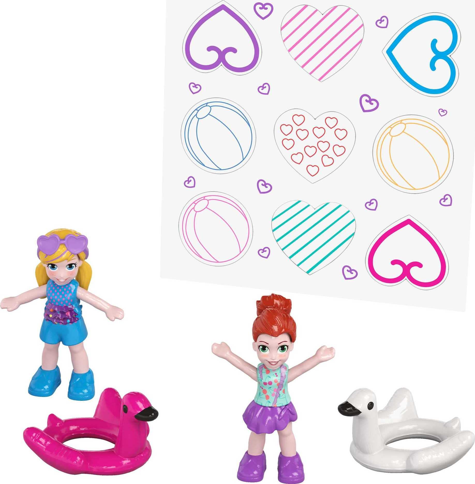 Polly Pocket Compact Playset, Flamingo Floatie with 2 Micro Dolls & Accessories, Travel Toy with Surprise Reveals