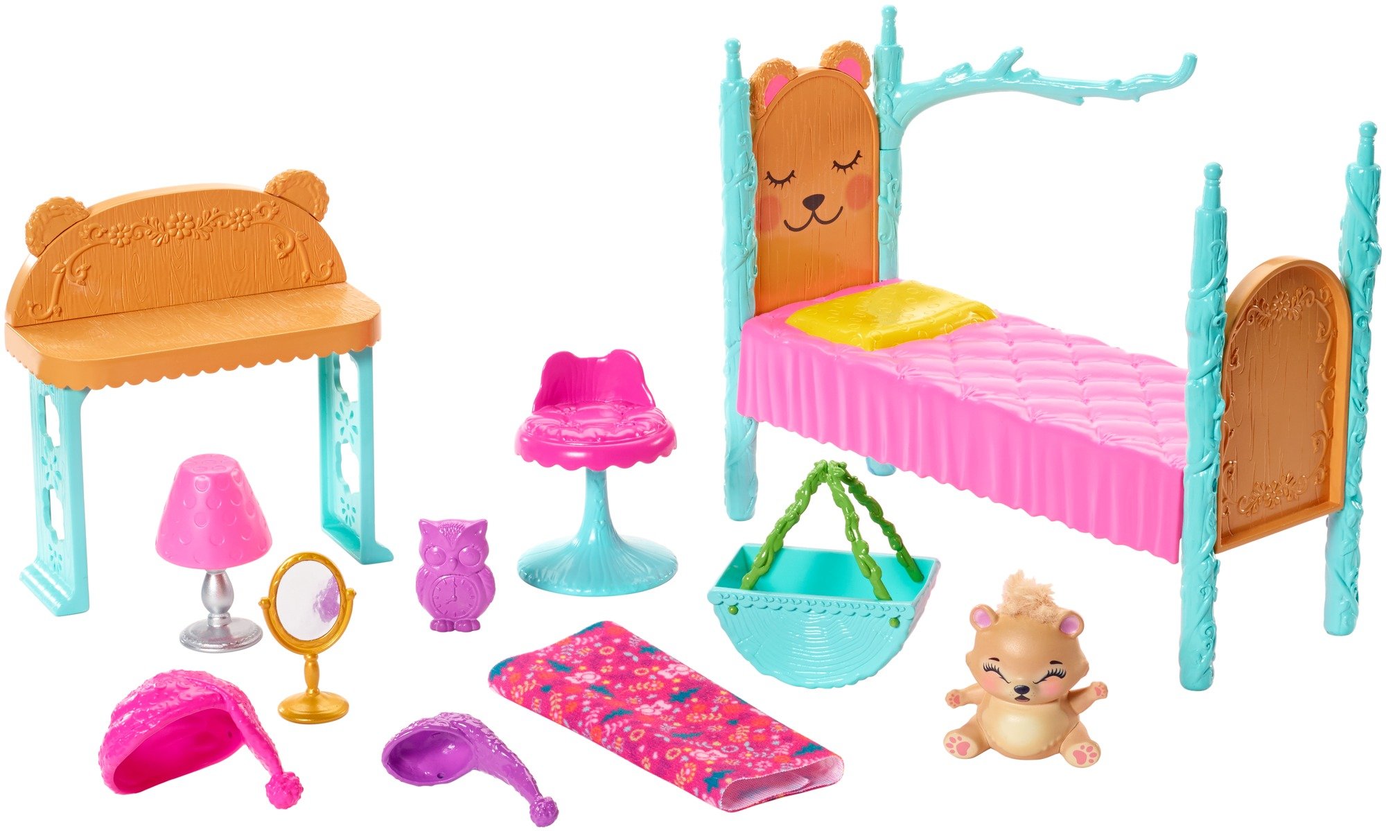 Mattel Enchantimals Sleepover Bedroom Playset – Bren Bear doll (6-in) and Snore Animal Figure