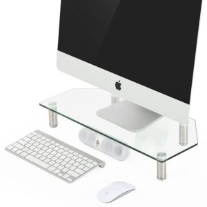 fitueyes monitor stands curved glass computer risers with height adjustable for pc monitors, laptops, computers & tvs，dt105002gc