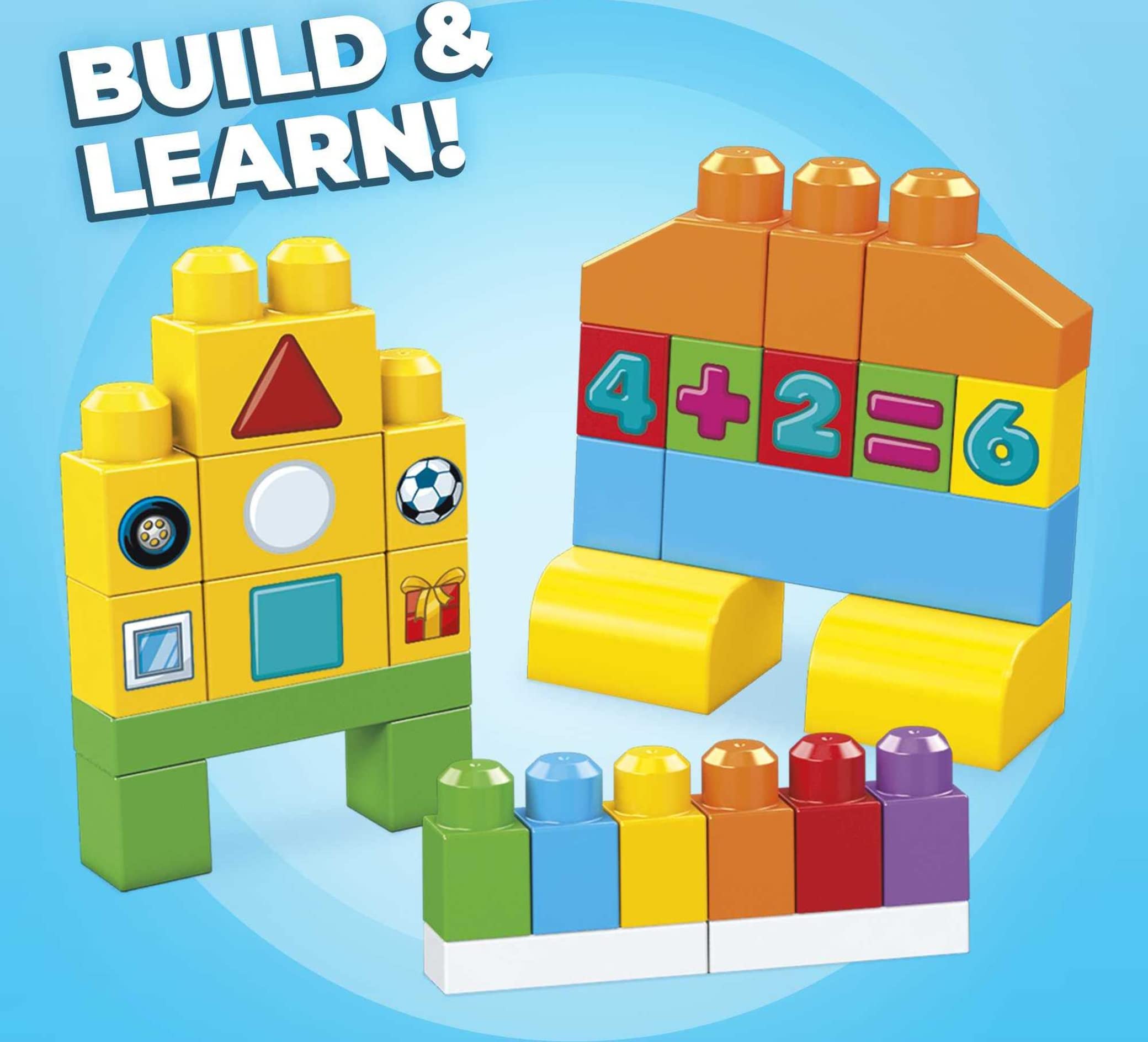 MEGA BLOKS 150 Toddlers Blocks Learning Toy Building Set, Let's Get Learning! For Toddlers 1-3