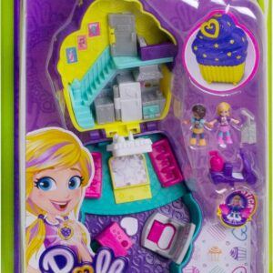 Polly Pocket Playset, Travel Toy with 2 Micro Dolls & Surprise Accessories, Pocket World Cupcake Compact, Food Toy