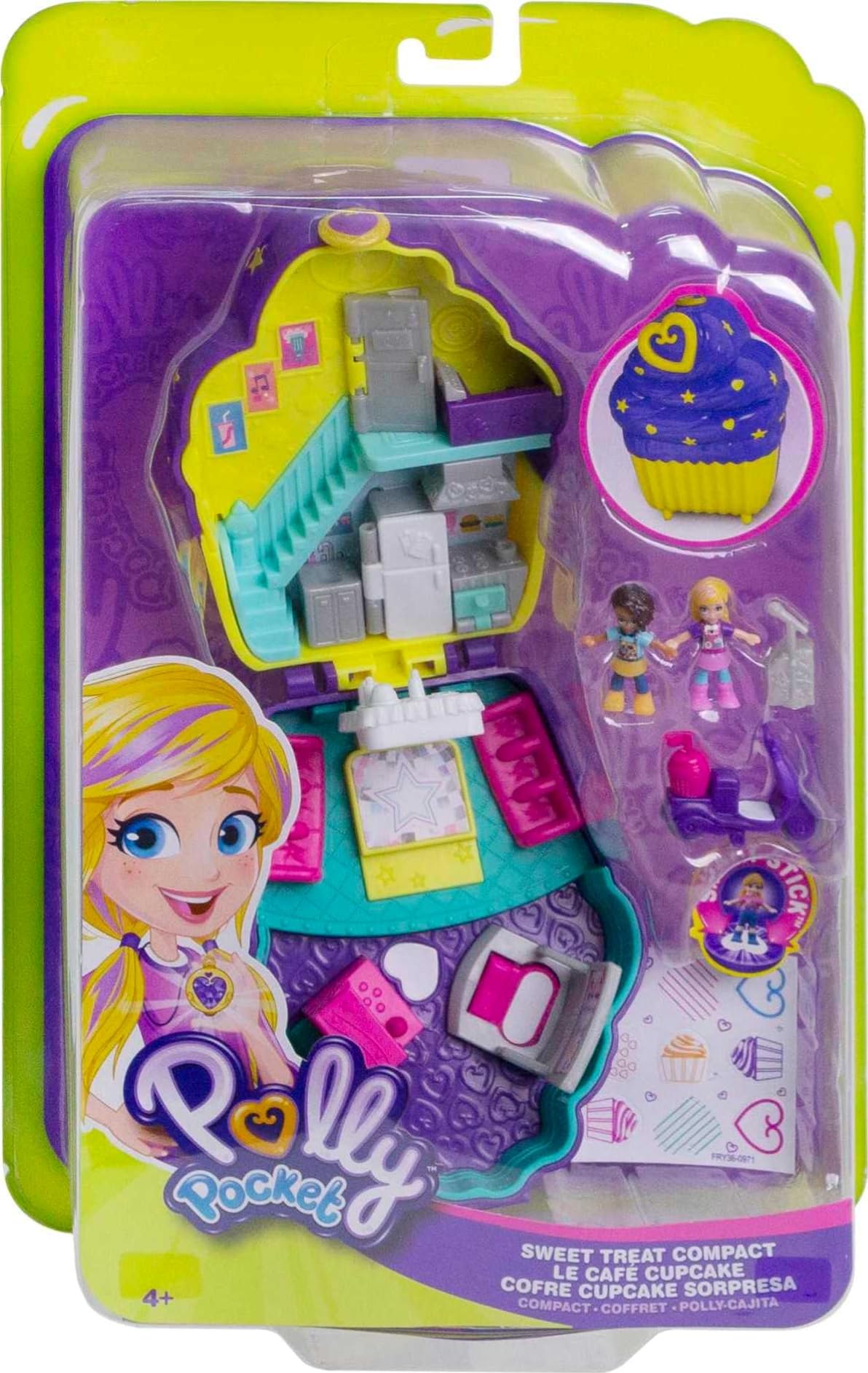 Polly Pocket Playset, Travel Toy with 2 Micro Dolls & Surprise Accessories, Pocket World Cupcake Compact, Food Toy