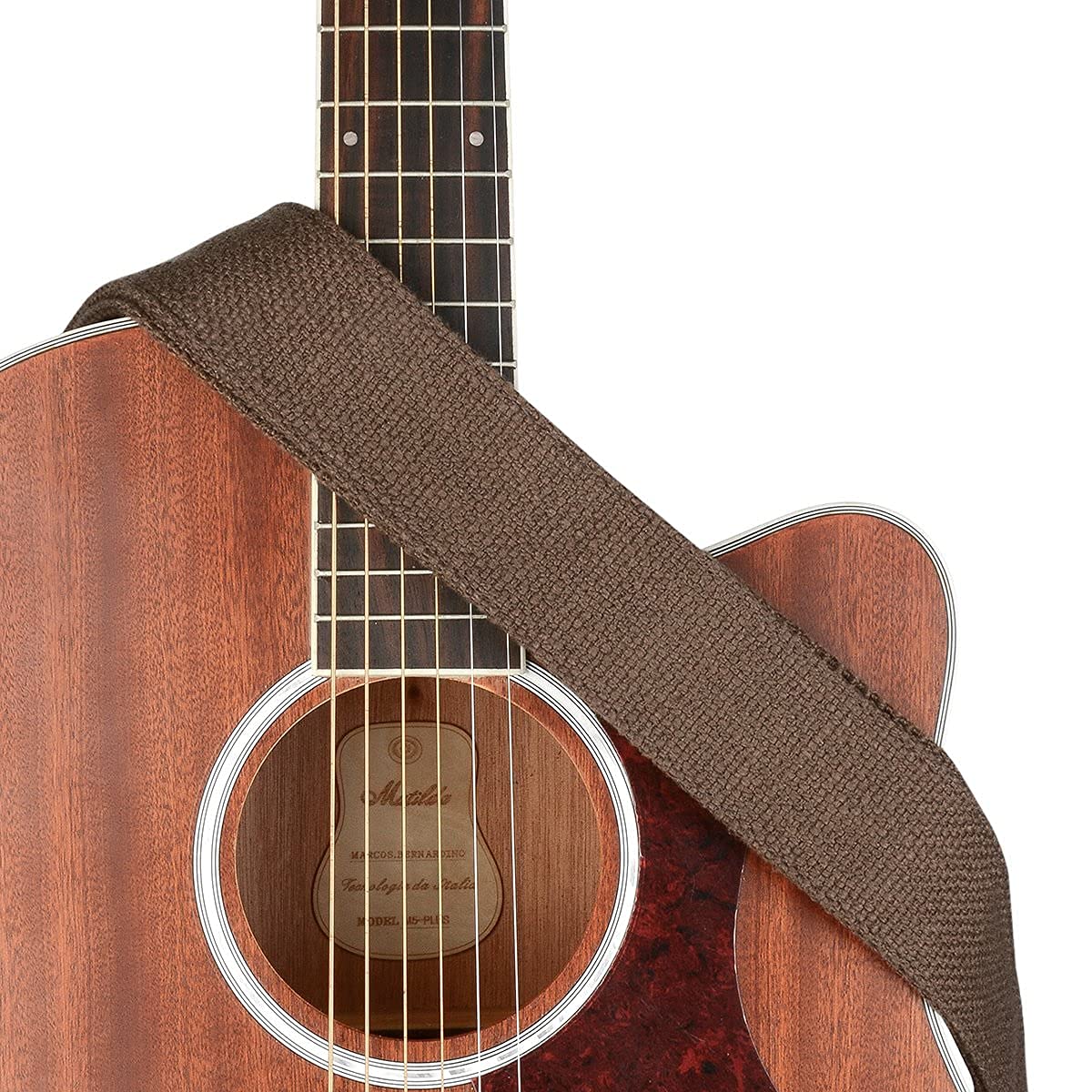 BestSounds Guitar Strap 100% Soft Cotton Genuine Leather Ends Strap for Acoustic Guitar, Electric Guitar, Bass & Mandolins (Coffee)