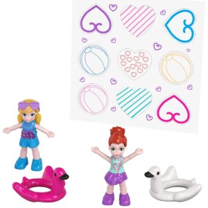 Polly Pocket Compact Playset, Flamingo Floatie with 2 Micro Dolls & Accessories, Travel Toy with Surprise Reveals