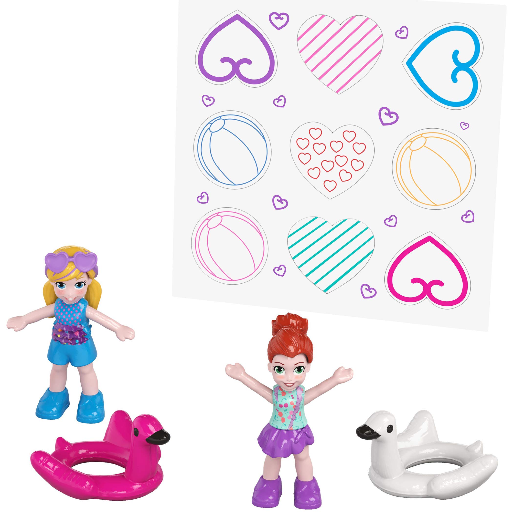 Polly Pocket Compact Playset, Flamingo Floatie with 2 Micro Dolls & Accessories, Travel Toy with Surprise Reveals