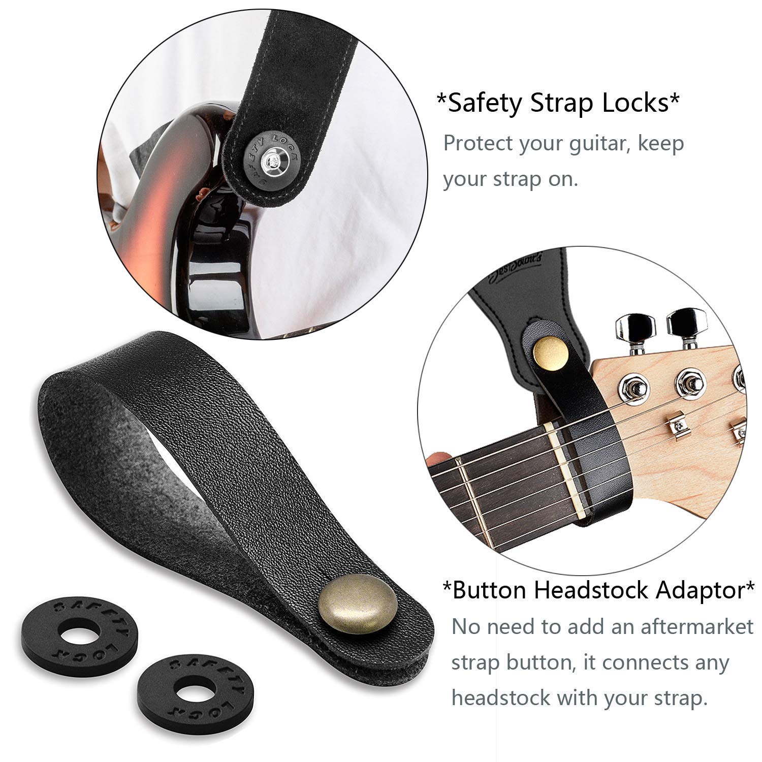 BestSounds Guitar Strap 100% Soft Cotton Genuine Leather Ends Strap for Acoustic Guitar, Electric Guitar, Bass & Mandolins (Coffee)