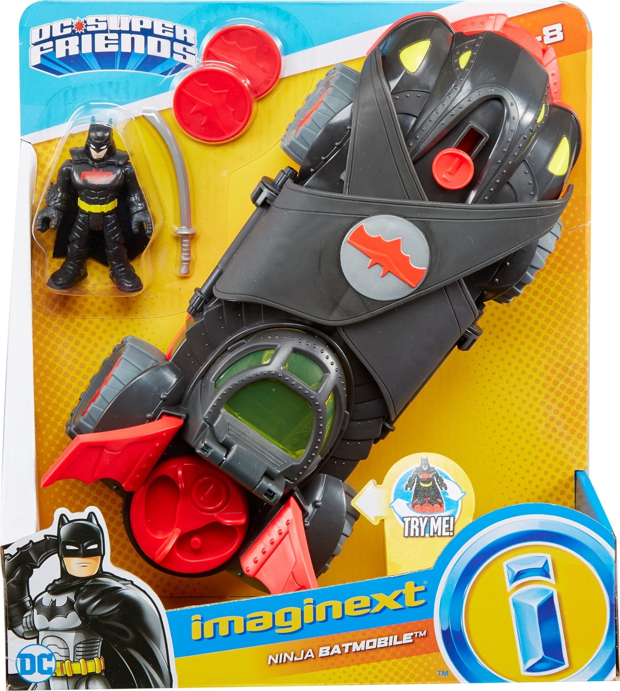 Fisher-Price Imaginext DC Super Friends Batman Toy Ninja Armor Batmobile & Figure Set for Preschool Pretend Play Kids Ages 3+ Years