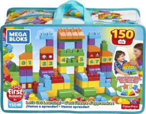 mega bloks 150 toddlers blocks learning toy building set, let's get learning! for toddlers 1-3