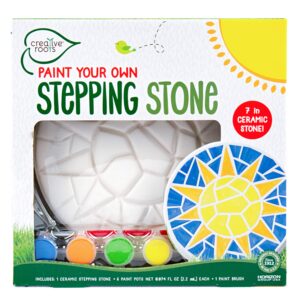 creative roots mosaic sun stepping stone kit, includes 7-inch ceramic stepping stone & 6 vibrant paints, diy garden stone for kids ages 6+, multicolor