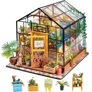 rolife diy miniature house kit-mini diorama 1/18 greenhouse model building kit with led, crafts for adults hobby christmas birthday gift for boys girls mom home decor (cathy's flower house)