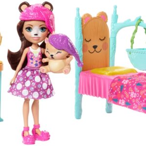 Mattel Enchantimals Sleepover Bedroom Playset – Bren Bear doll (6-in) and Snore Animal Figure