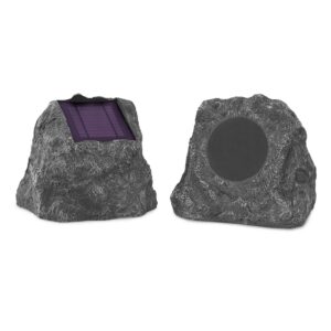 it.innovative technology outdoor rock speaker pair - wireless bluetooth , for garden, patio, waterproof, built for all seasons & solar powered with rechargeable battery, music streaming - charcoal