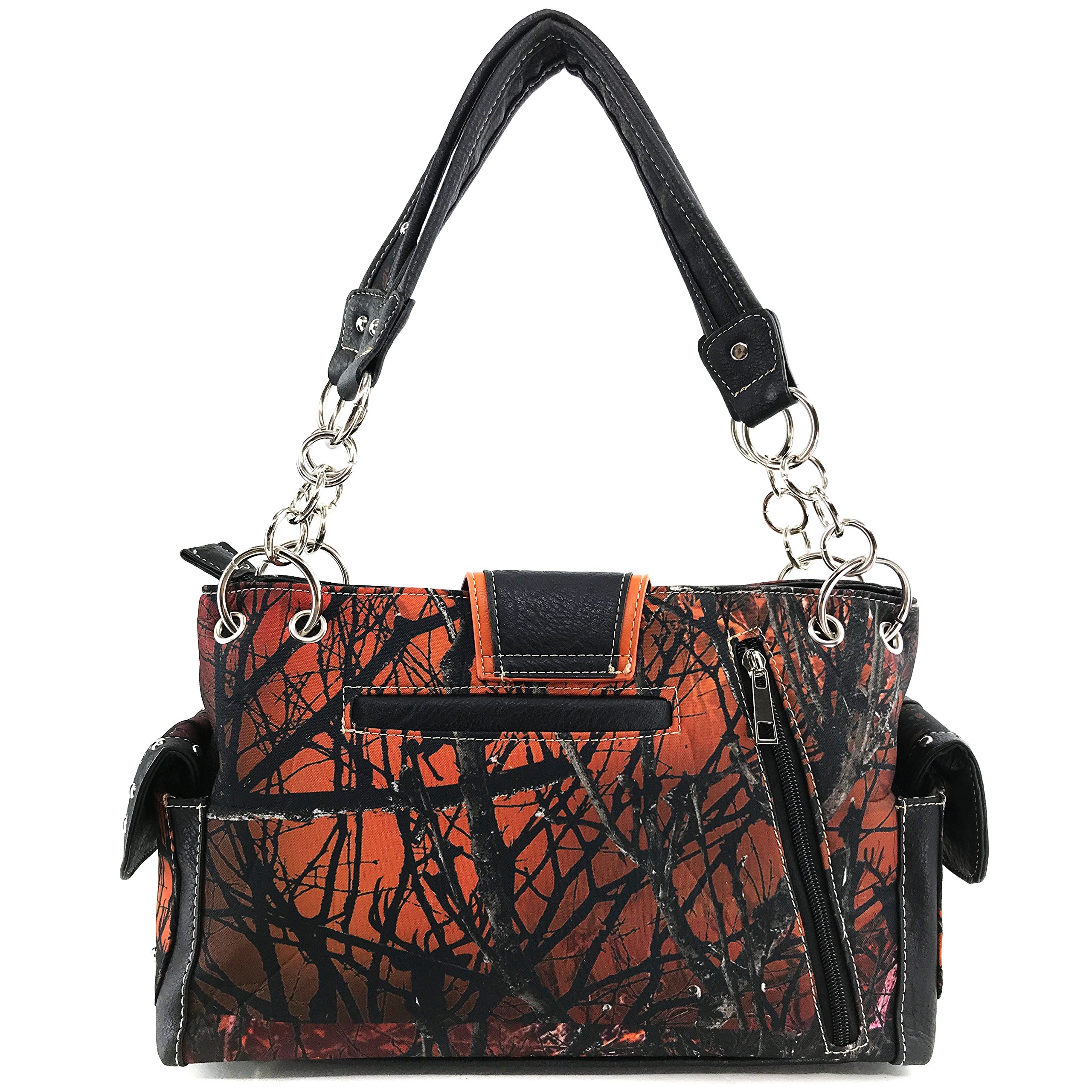 Justin West Camouflage Tree Branches Bling Rhinestone Buckle Handbag Purse (Orange Handbag Wallet Set)