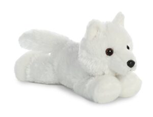 aurora® adorable mini flopsie™ white wolf stuffed animal - playful ease - timeless companions - white 8 inches