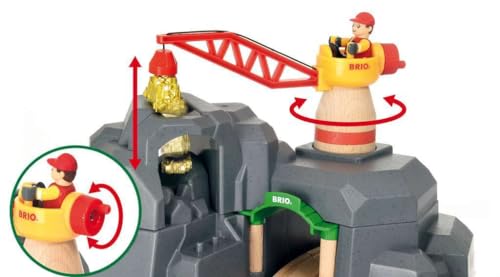 BRIO World - 33889 Crane & Mountain Tunnel | 7 Piece Toy Train Accessory for Kids | Interactive Play | FSC Certified Wood | Perfect for Ages 3 and Up