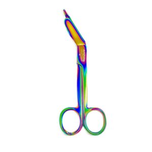 artzone lister bandage scissors - 5.5-inch cynamed medical-grade stainless steel shears - multi-colored rainbow titanium finish - sharp blades cut through bandages, dressing, tape, gauze, clothing