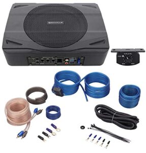 rockville ss8p 400 watt slim under-seat powered car/truck subwoofer sub+amp kit black