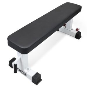 cap barbell commercial grade weight bench flat/incline/decline utility exercise olympic workout bench for full body workout (utility flat bench, white)