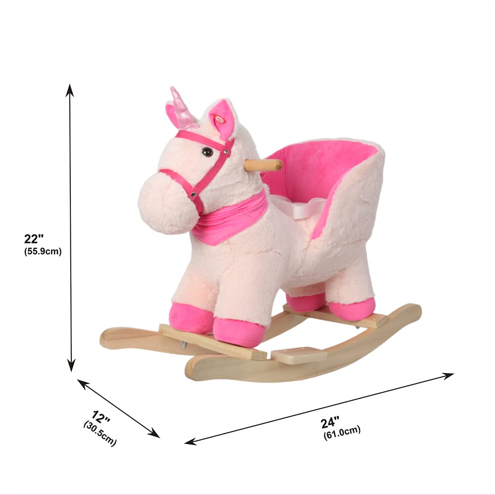 Linzy Toys Fancy Unicorn Baby Rocker with Safety Belt, and Sound, Ride Unicorn, Kids Ride on Toy, Infant (Boy/Girl) Plush Animal Rocker, Pink,(36063) Large