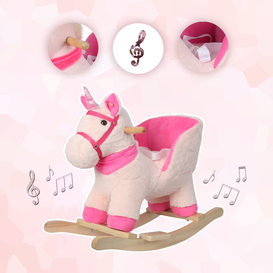 Linzy Toys Fancy Unicorn Baby Rocker with Safety Belt, and Sound, Ride Unicorn, Kids Ride on Toy, Infant (Boy/Girl) Plush Animal Rocker, Pink,(36063) Large