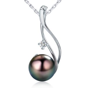 chaulri tahitian black pearl pendant necklace 18k gold over sterling silver 19 inch adjustible chain - real black pearls jewelry gifts for women wife mom daughter