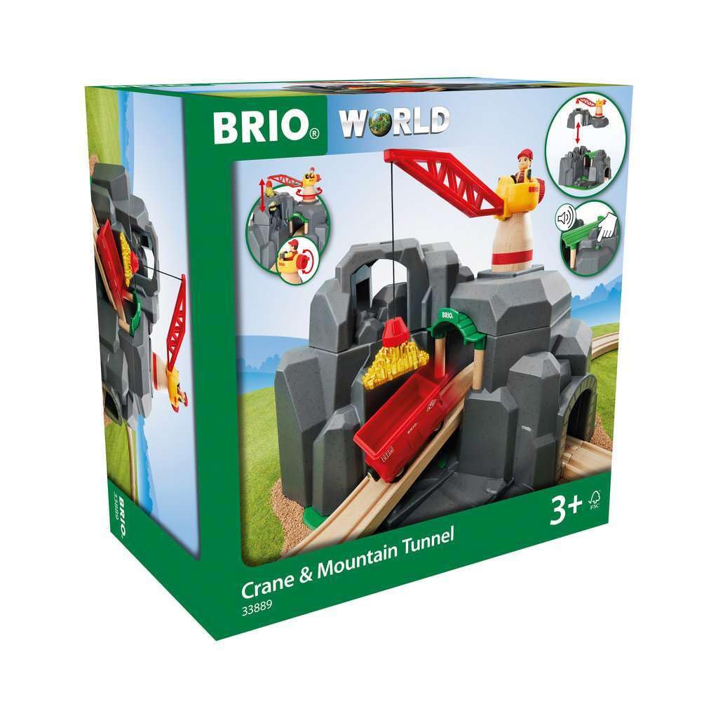 BRIO World - 33889 Crane & Mountain Tunnel | 7 Piece Toy Train Accessory for Kids | Interactive Play | FSC Certified Wood | Perfect for Ages 3 and Up