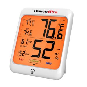 thermopro tp53 digital hygrometer indoor thermometer for home, temperature humidity sensor with comfort indicator & max min records, backlight display room thermometer humidity meter, lcd