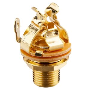 pure tone multi-contact 1/4 inch mono output jack | gold | dual tension grounds & dual positive tips for optimal signal, tone & lowest possible noise