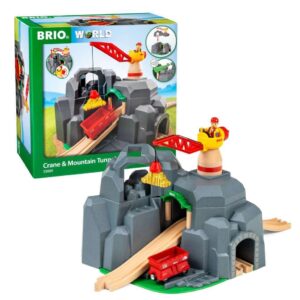 BRIO World - 33889 Crane & Mountain Tunnel | 7 Piece Toy Train Accessory for Kids | Interactive Play | FSC Certified Wood | Perfect for Ages 3 and Up