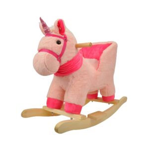 linzy toys fancy unicorn baby rocker with safety belt, and sound, ride unicorn, kids ride on toy, infant (boy/girl) plush animal rocker, pink,(36063) large