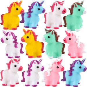 bedwina mini unicorn toy figures - (pack of 12) squirt bath tub toy for kids, squeezable and squirtable figurine party favor supplies, goodie bag fillers and stocking stuffers