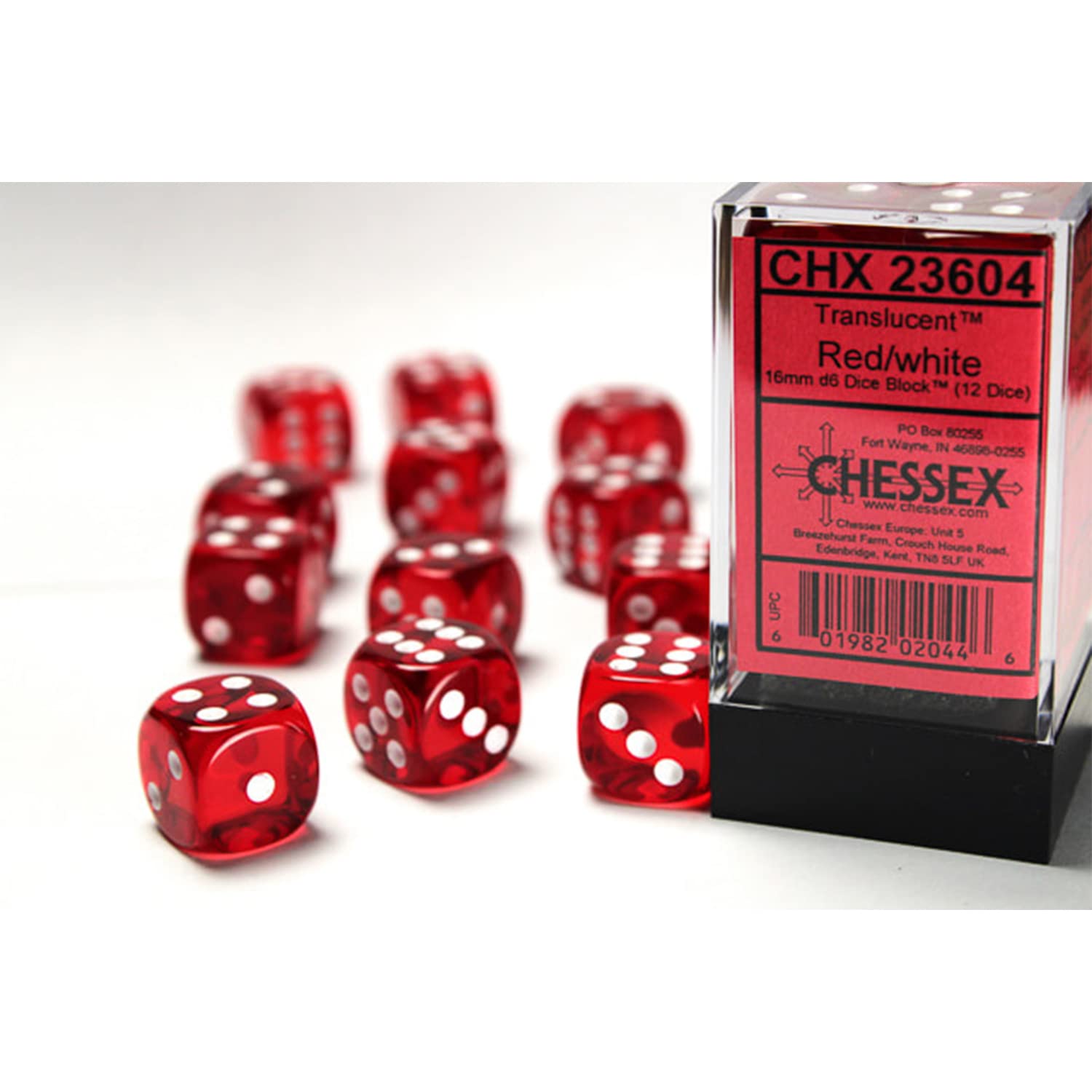 Chessex Dice d6: Translucent Red/White Dice Block - Set of 12