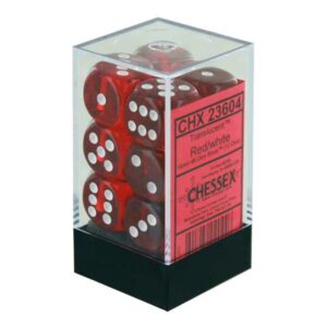 chessex dice d6: translucent red/white dice block - set of 12